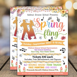 Editable Spring Fling Flyer, PTO PTA School Dance Flyer, Easter Party ...