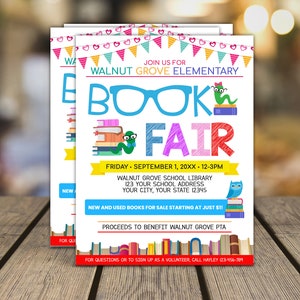 Editable Book Fair Flyer Template, Colorful School Fundraiser ...