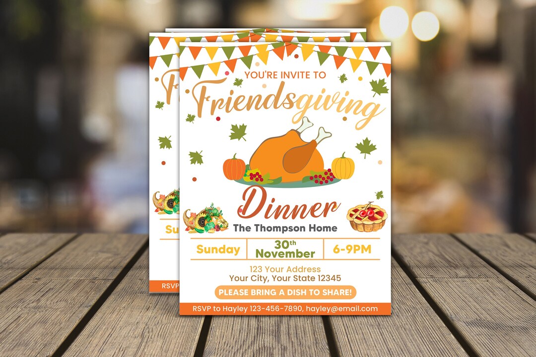 Friendsgiving Invite Editable, Turkey Thanksgiving Dinner Invitation ...