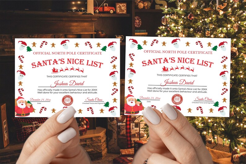 DIY Mini Nice List Certificate From Santa, Red White Christmas ...