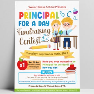 Editable Principal for A Day Fundraising Contest Flyer, School Event ...
