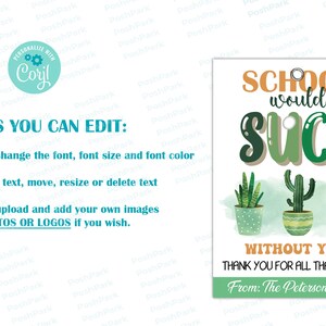 Editable School Would SUCC Without You Succulent Gift Tag, Succulent ...