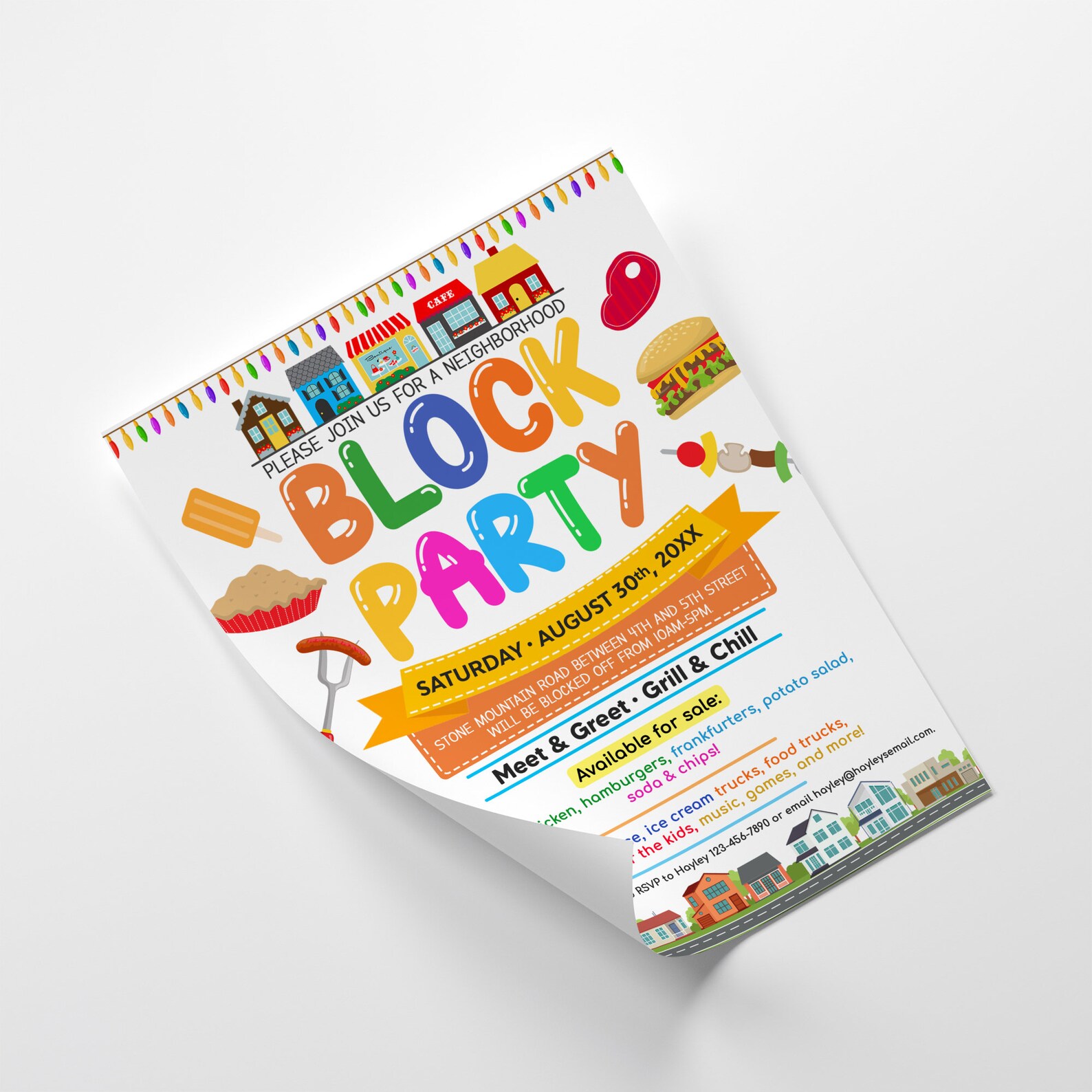 EDITABLE Neighborhood Block Party Invitation, Bbq Picnic Summer Party ...