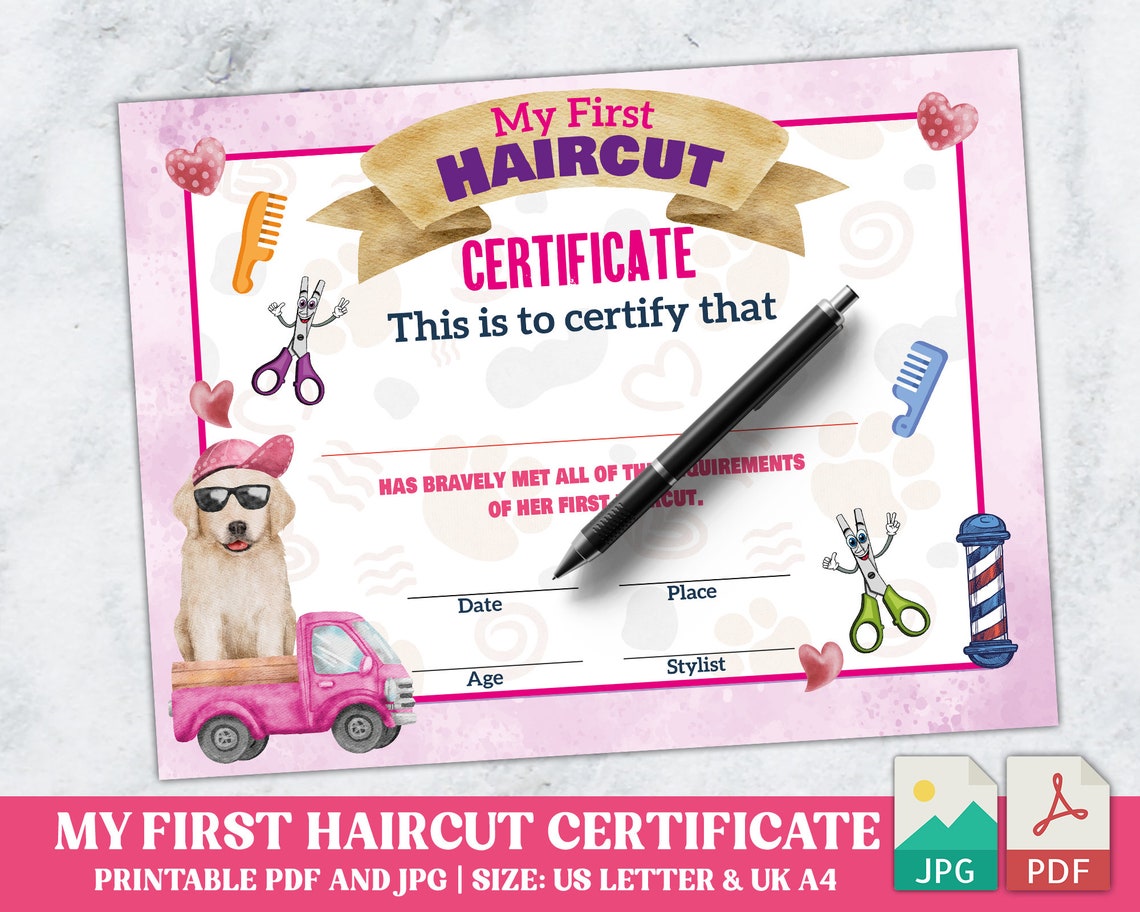 PRINTABLE Blank PDF First Haircut Certificate for Girls Pink | Etsy