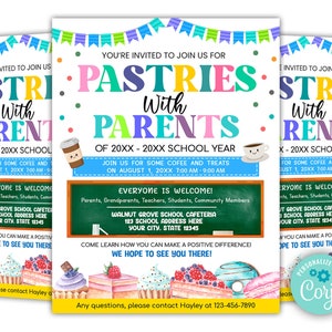 Editable Pastries With Parents Flyer, PTA PTO Printable Flyer, School ...