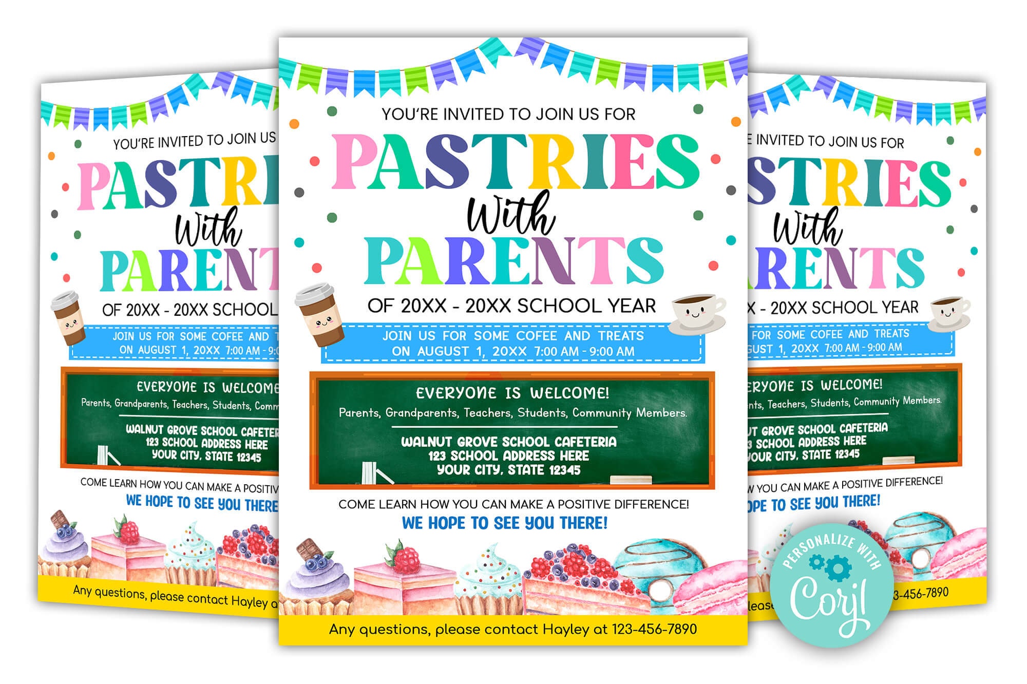 Editable Pastries With Parents Flyer, PTA PTO Printable Flyer, School ...