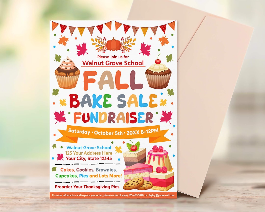 Fall Bake Sale Flyer Template, Festival Fall Harvest for Church School ...