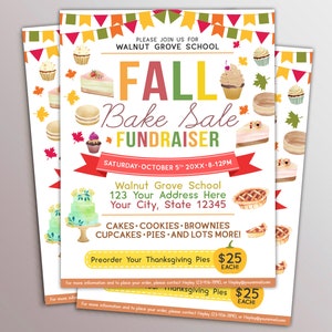 Editable Fall Bake Sale Flyer, Printable Halloween Invite, Community ...