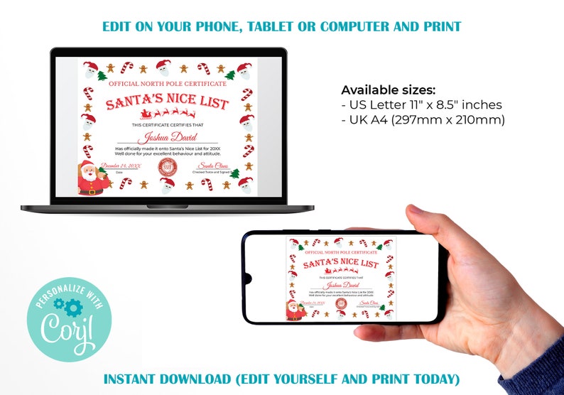 DIY Nice List Certificate From Santa Red White Christmas - Etsy