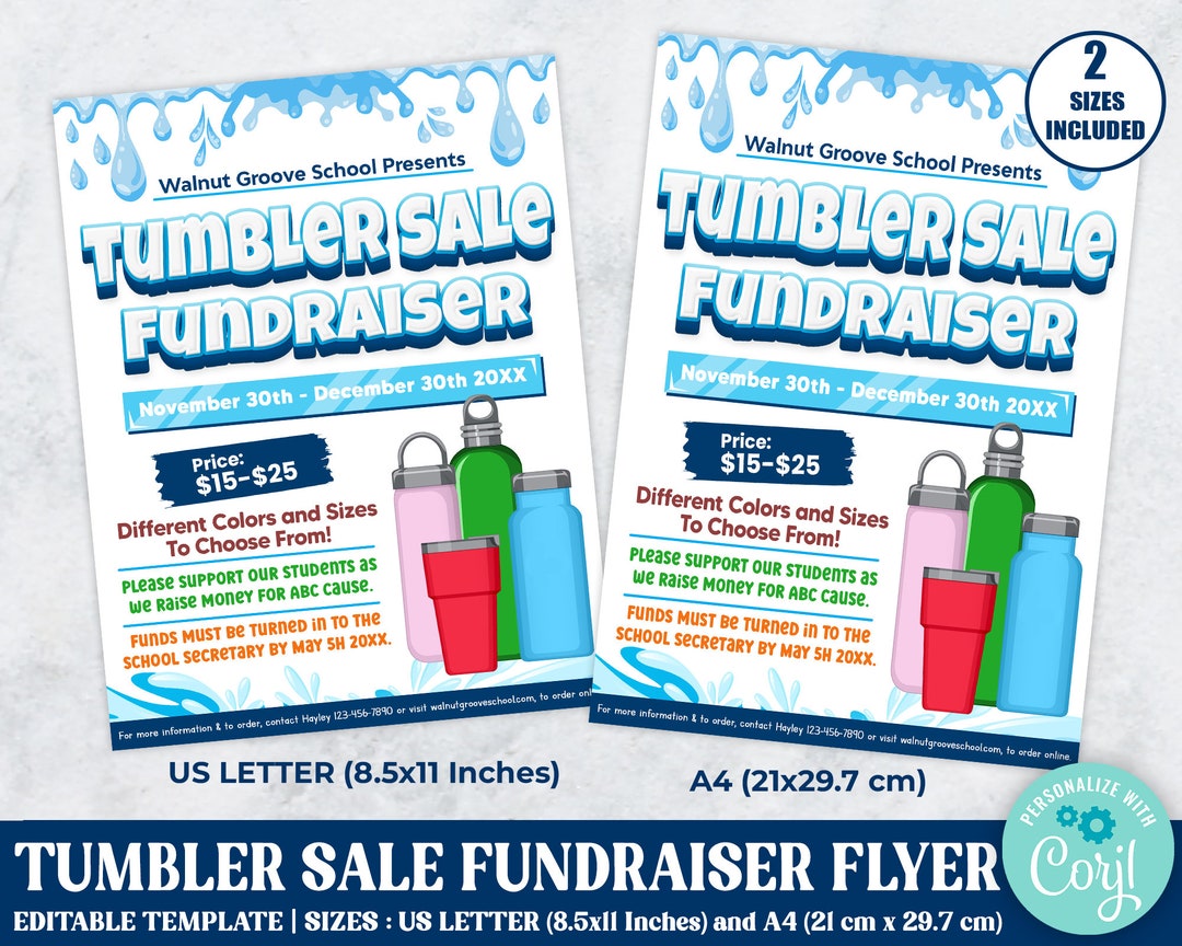 Editable Tumbler Sale Fundraiser Flyer Template, Coffee Cup to Go Mug ...