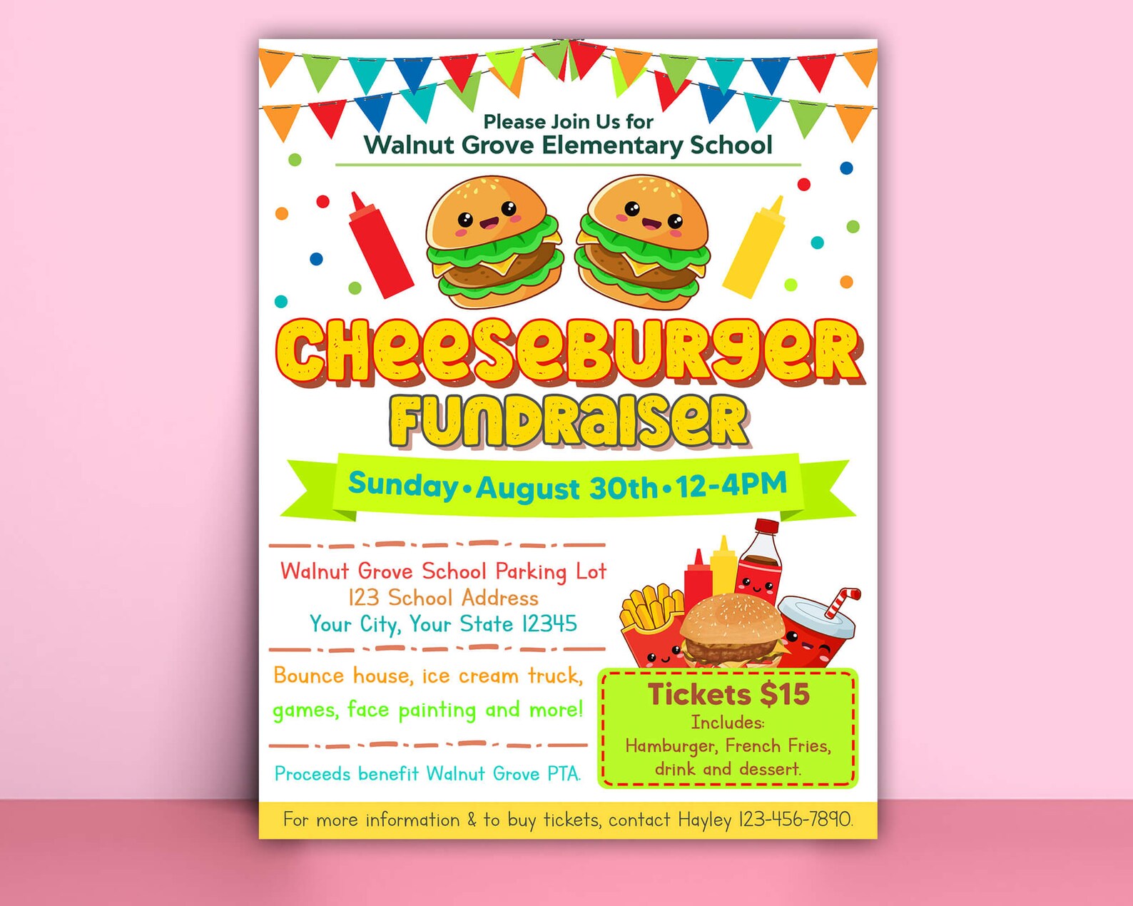 Editable Hamburger Fundraiser Flyer Cheeseburger Charity - Etsy