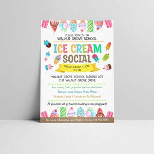 EDITABLE Ice Cream Social Flyer, Summer Ice Cream Party, Watercolor ...
