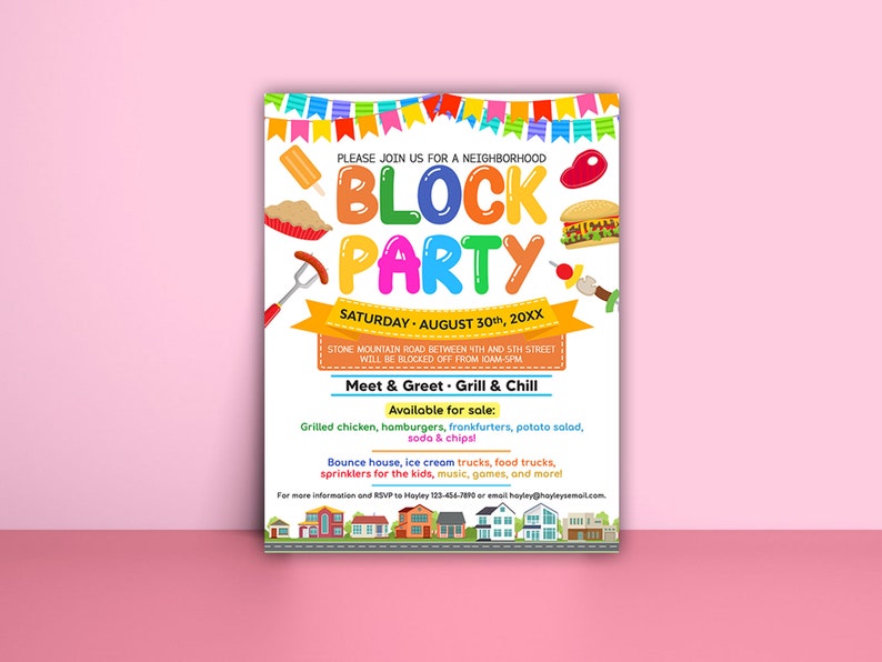 EDITABLE Block Party Invitation, Neighborhood Bbq Picnic Summer Party ...