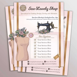 Editable Sewing Flyer and Business Card Bundle Template, Tailor ...