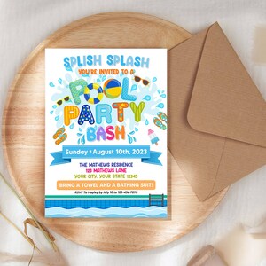 Pool Party Invitation Boy, Splish Splash Pool Party Invite, Summer ...