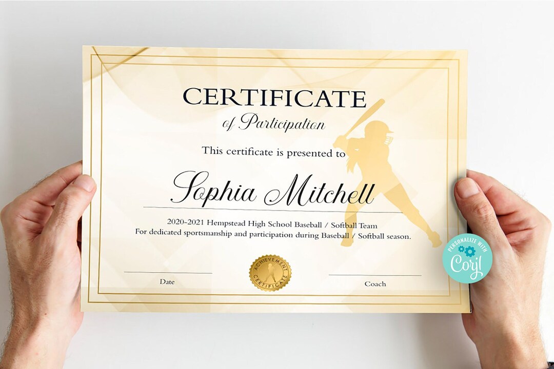 Girls Baseball Certificate Template, Baseball and Softball ...