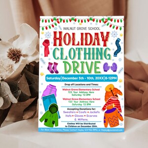 Holiday Clothing Drive Flyer, Editable PTA PTO Cold Weather Clothes ...