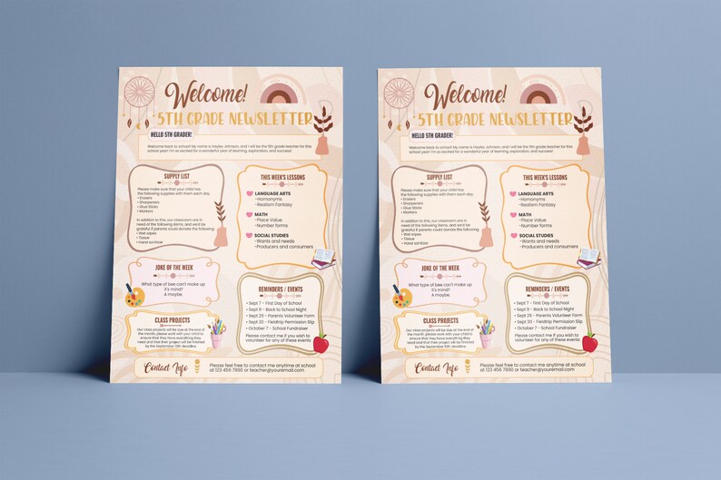 Back to School Newsletter Template for Teacher Boho Back to - Etsy
