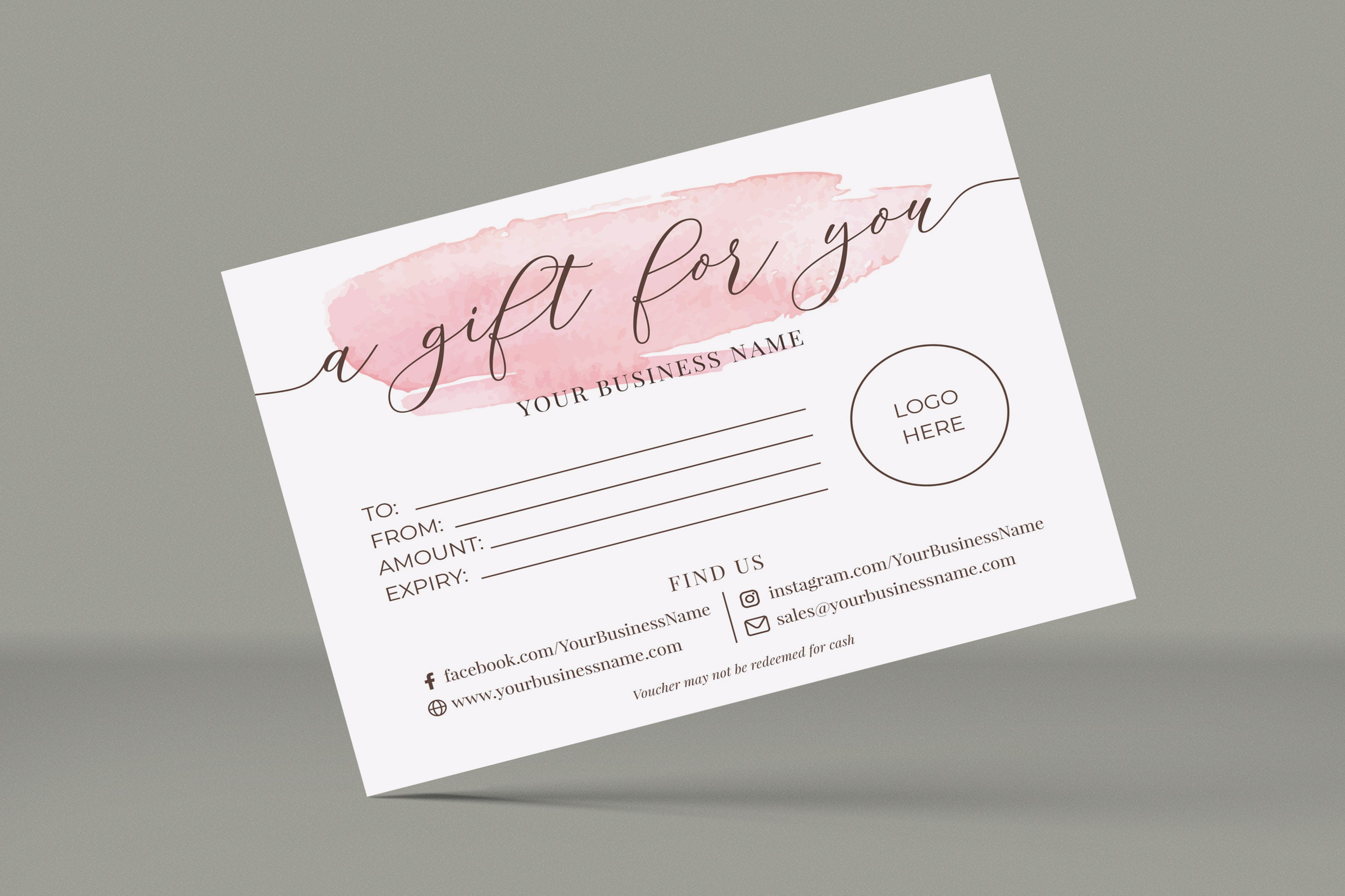 Pink Brush Stroke Gift Certificate Template With Logo (editable) - Etsy