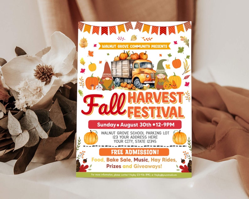 Editable Fall Harvest Festival Flyer Template, Fall Event Party Invite ...