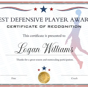EDITABLE End of Season Basketball Award Certificates, Red White Blue 16 ...