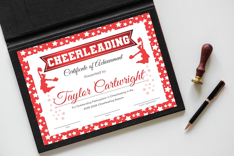 EDITABLE Cheerleader Certificate Red White Cheer Certificates - Etsy