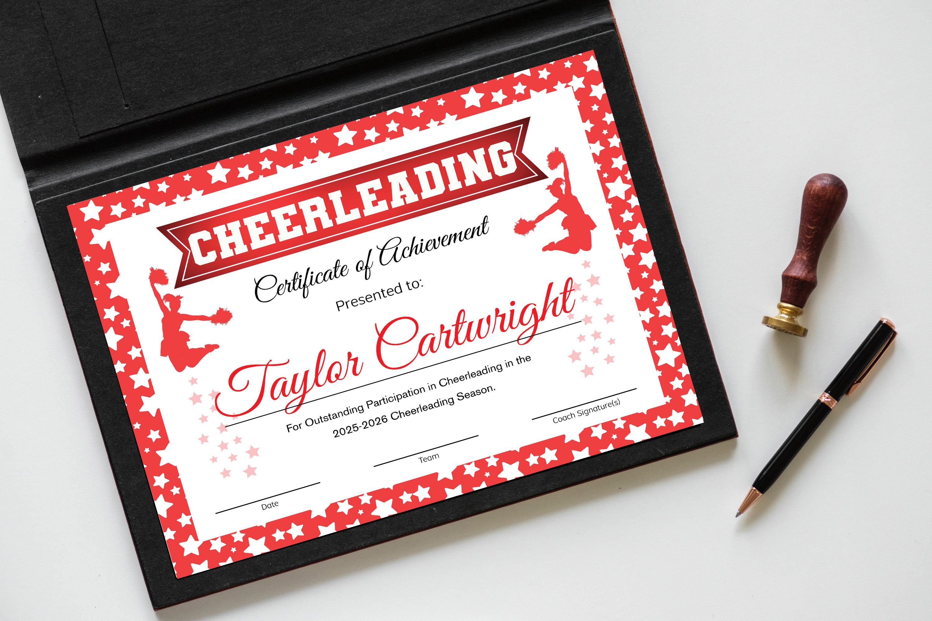 EDITABLE Cheerleader Certificate, Red White Cheer Certificates Sports ...