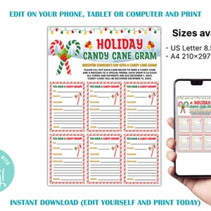 Editable Candy Cane Gram Flyer Template, Holiday Candy Cane Printable ...