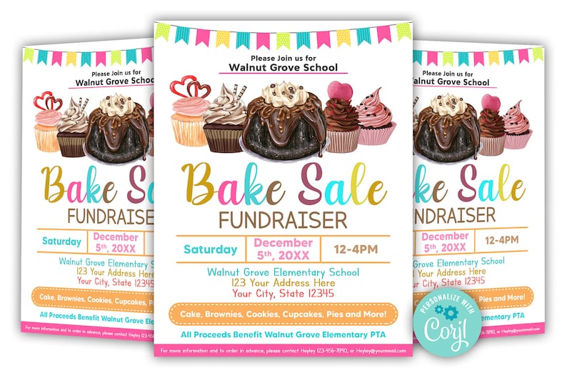 EDITABLE Bake Sale Flyer Printable PTO PTA Flyers School - Etsy