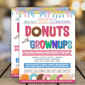 Donuts With Grownups Flyer, Father Mother Parents Grandparents ...