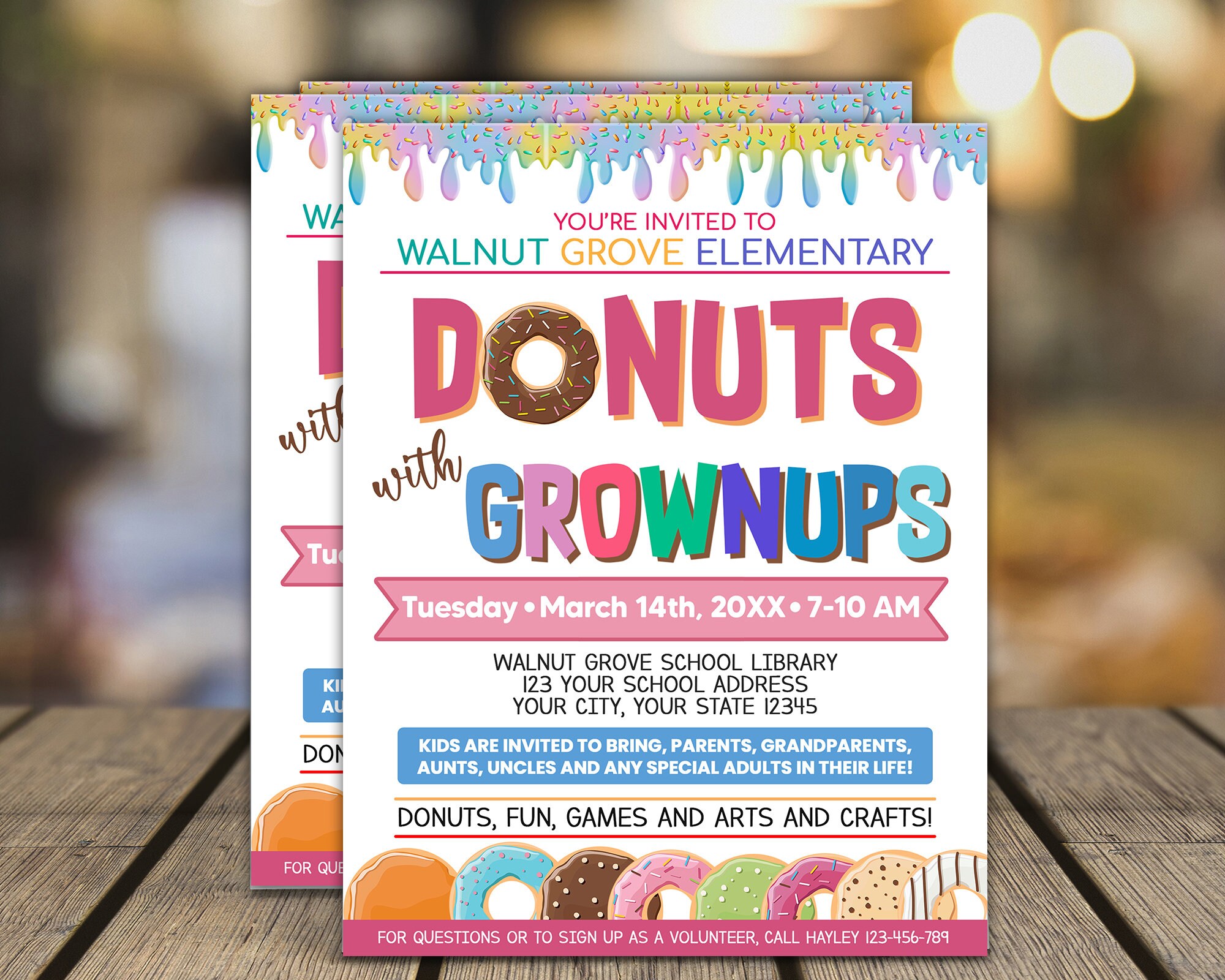 Donuts With Grownups Flyer, Father Mother Parents Grandparents ...