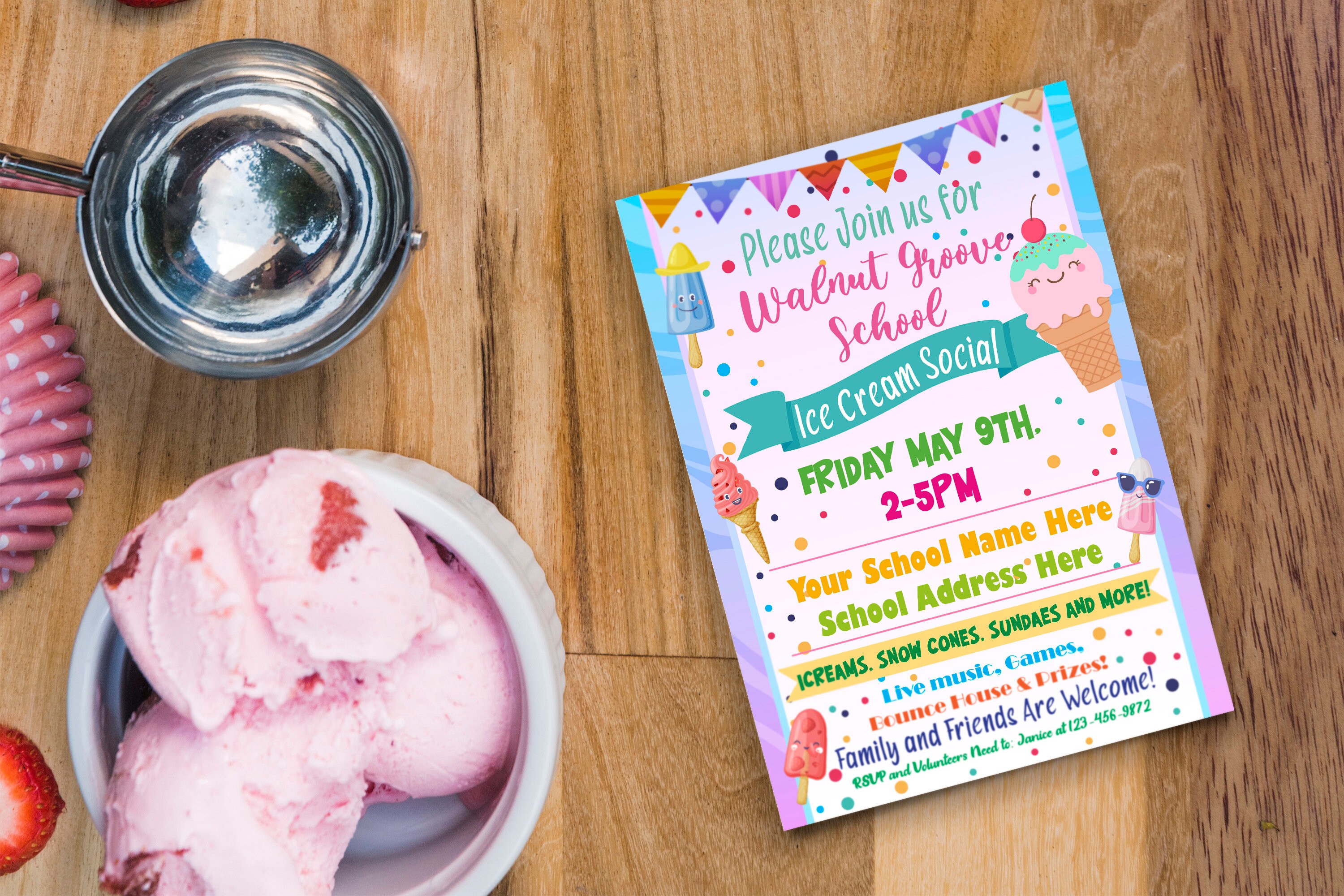 Ice Cream Social Flyer Ice Cream Social Invitation Ice Cream - Etsy
