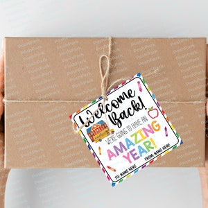 EDITABLE First Day of School Gift Tag Template, Colorful Welcome Back ...