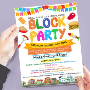 EDITABLE Block Party Invitation, Neighborhood Bbq Picnic Summer Party ...