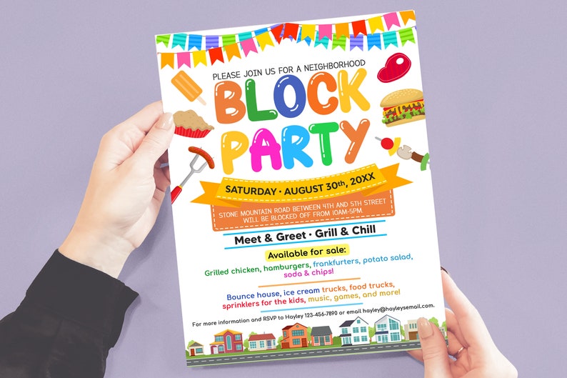 EDITABLE Block Party Invitation, Neighborhood Bbq Picnic Summer Party ...