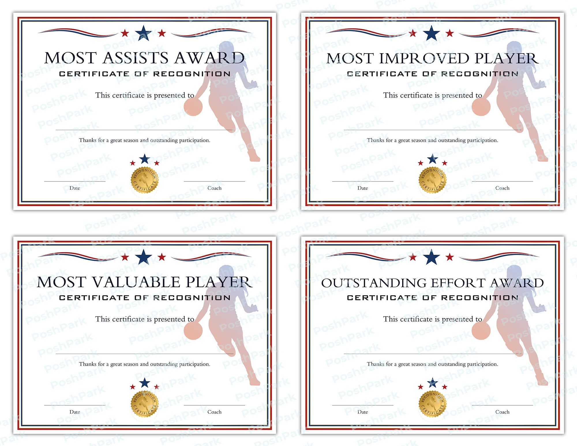 PRINTABLE Red White Blue PDF End of Season Basketball Award | Etsy