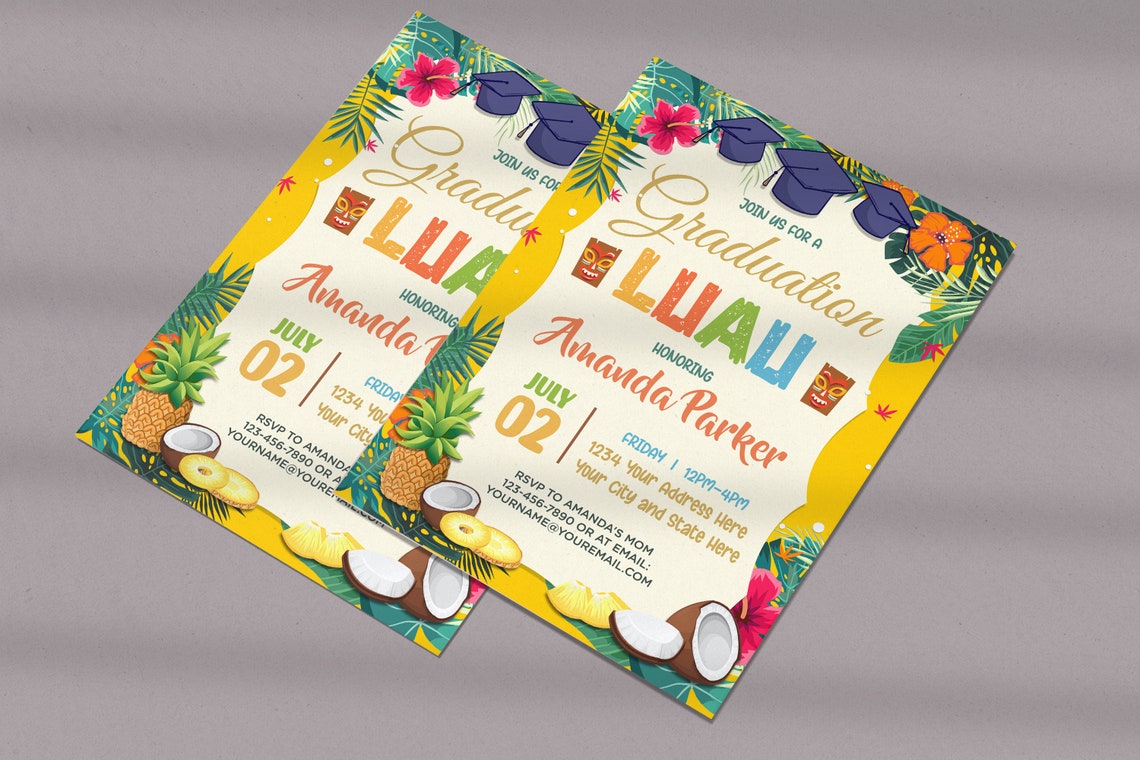Luau Graduation Invitation, Luau Party Invites, Tropical Graduation ...