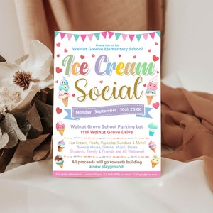 Editable Ice Cream Social Invitation, Ice Cream Activity, Ice Cream ...