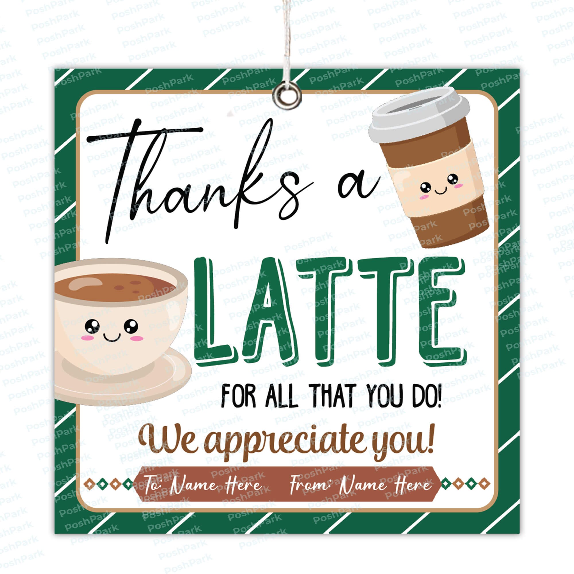 Thanks a Latte EDITABLE Tag Appreciation Gift Tag Template | Etsy