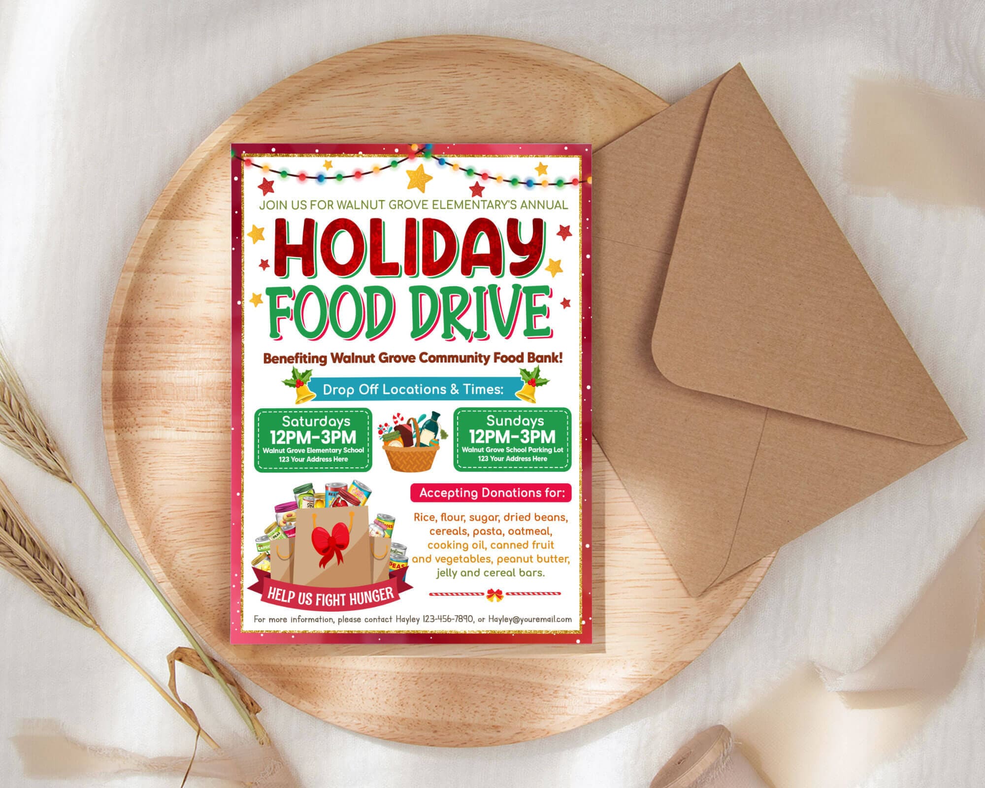 Holiday Food Drive Flyer, Christmas Food Drive Flyer, School Church ...
