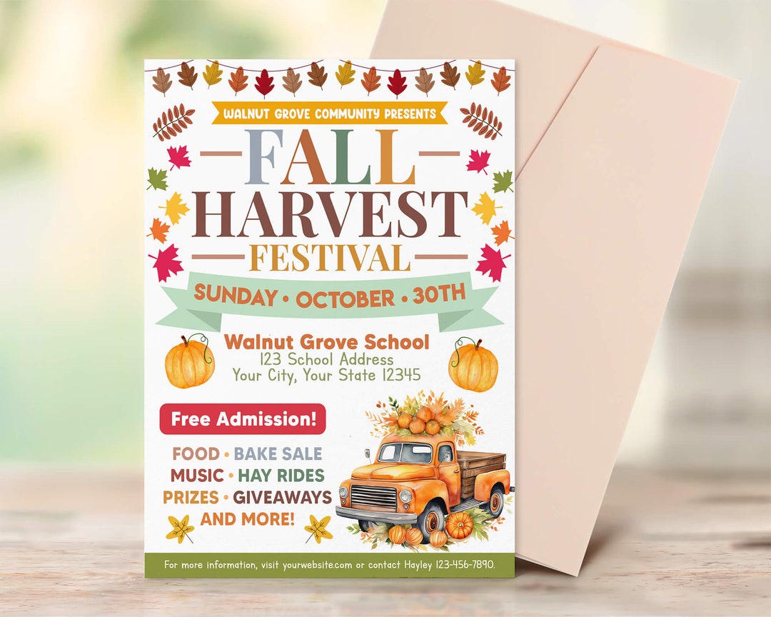 Fall Harvest Festival Flyer, Autumn School Church Community Fall ...