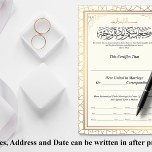 PDF Printable Nikah Certificate Portrait Orientation, Islamic Marriage Certificate, Gold Swirl ...