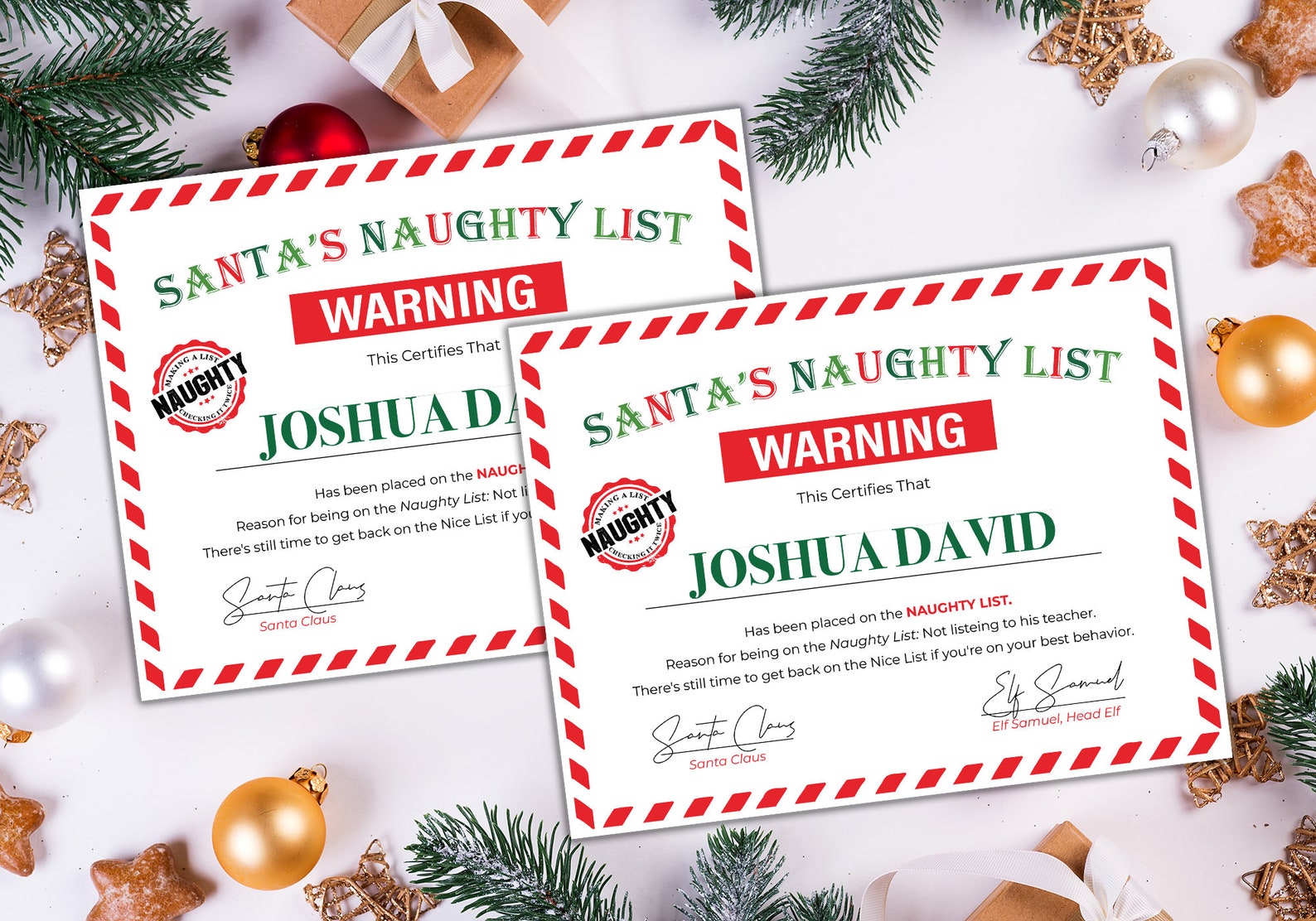 Editable Santa Warning Letter, Printable Santa Naughty List Certificate ...