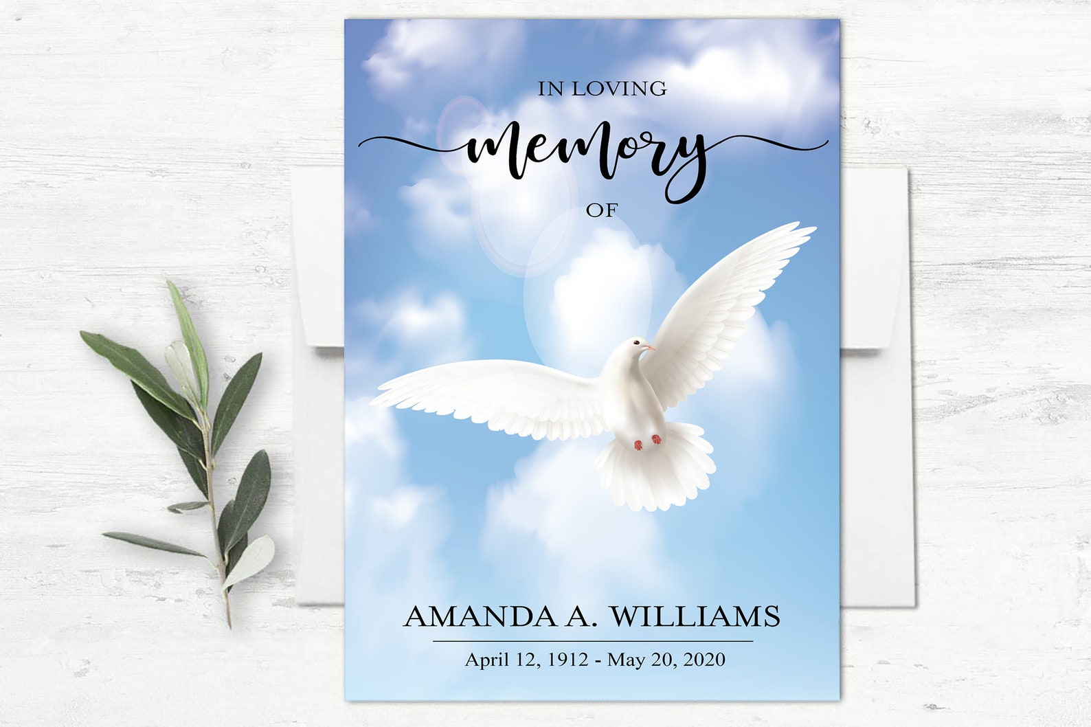 Blue Sky White Dove Funeral Program, Editable 4 Page Program for ...