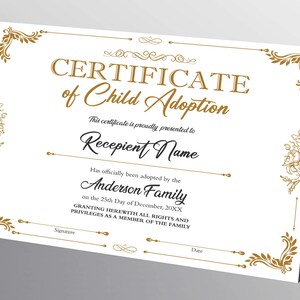 Certificate of Child Adoption, Adoption to Our Family Certificate ...