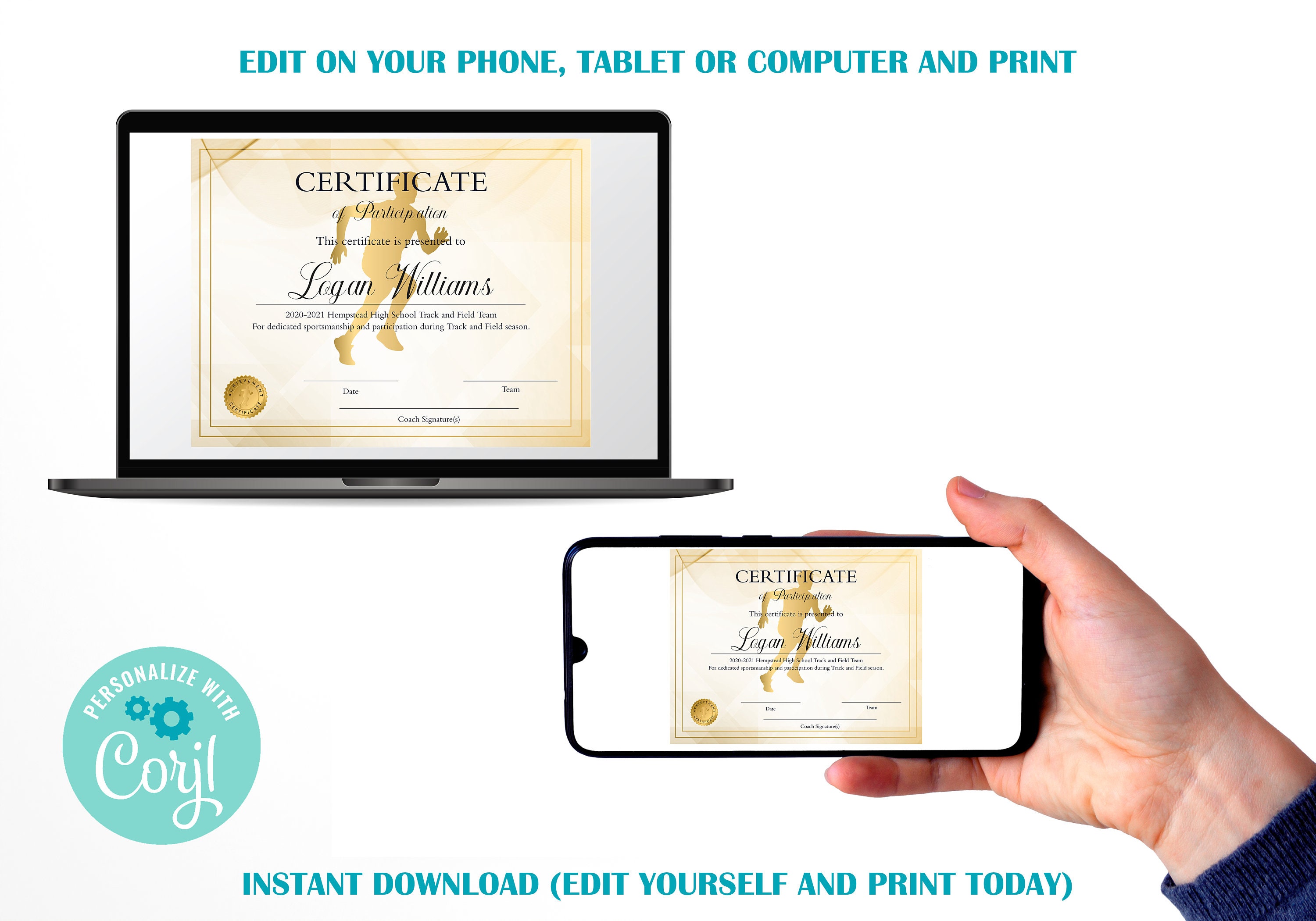 Editable Cross Country Certificate Template Bundle for Boys and Girls ...