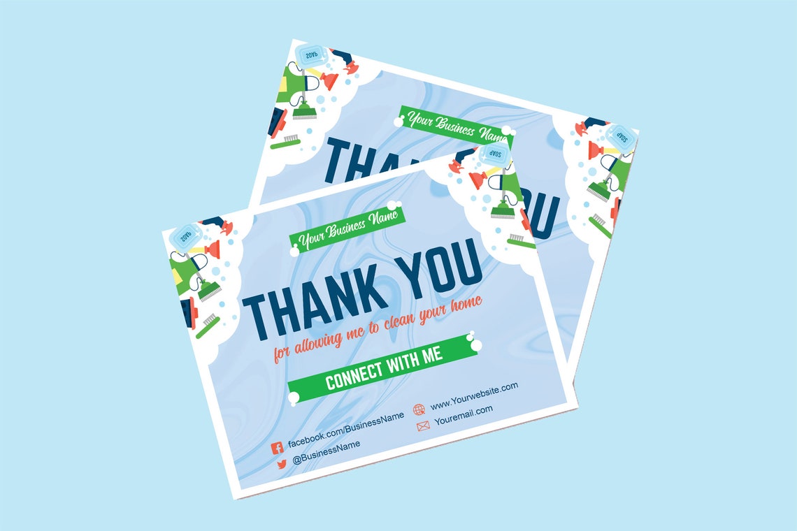 Cleaning Business Thank You Card Template Blue Printable - Etsy