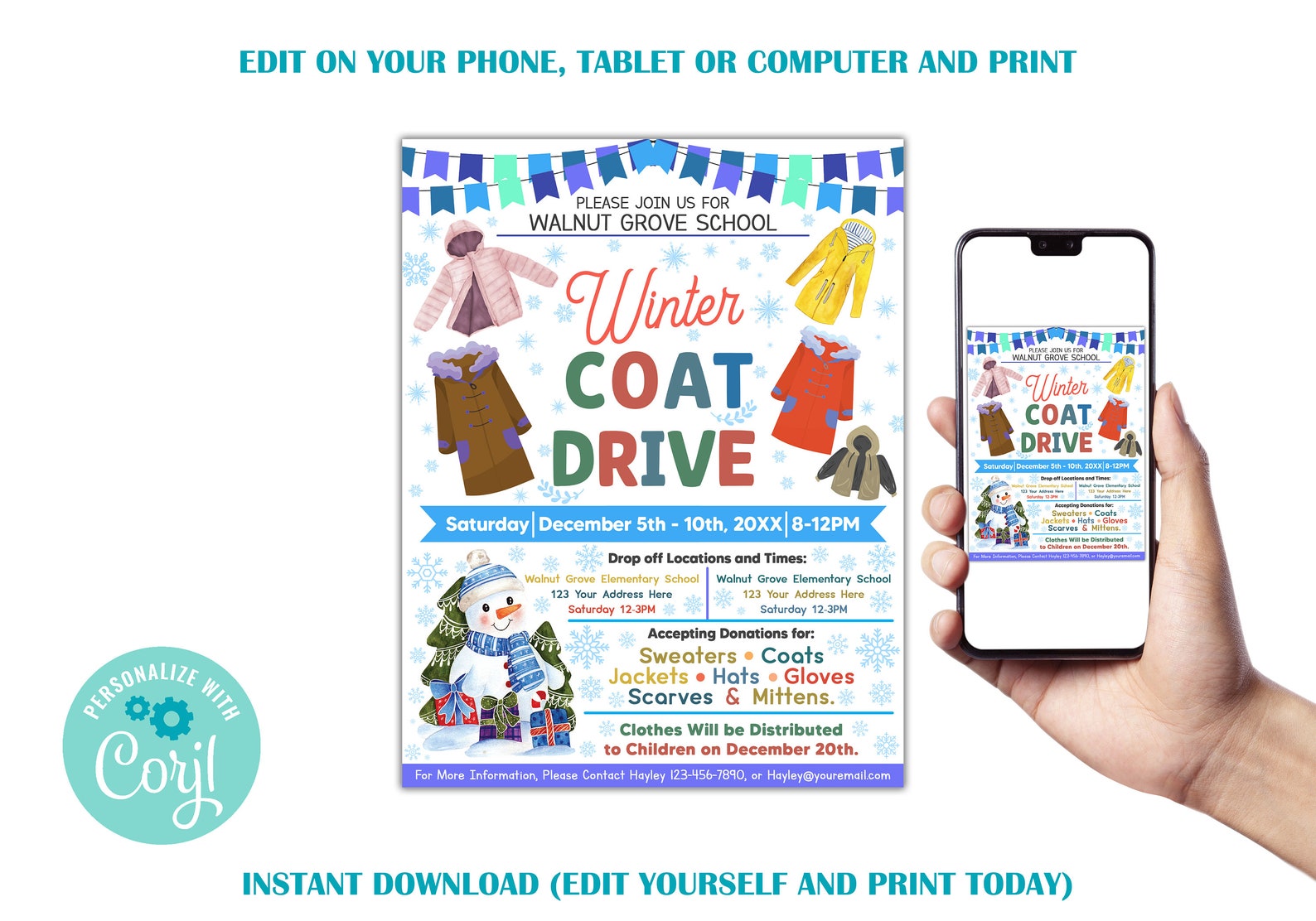 Editable Winter Coat Drive Flyer Template DIY Charity Church - Etsy