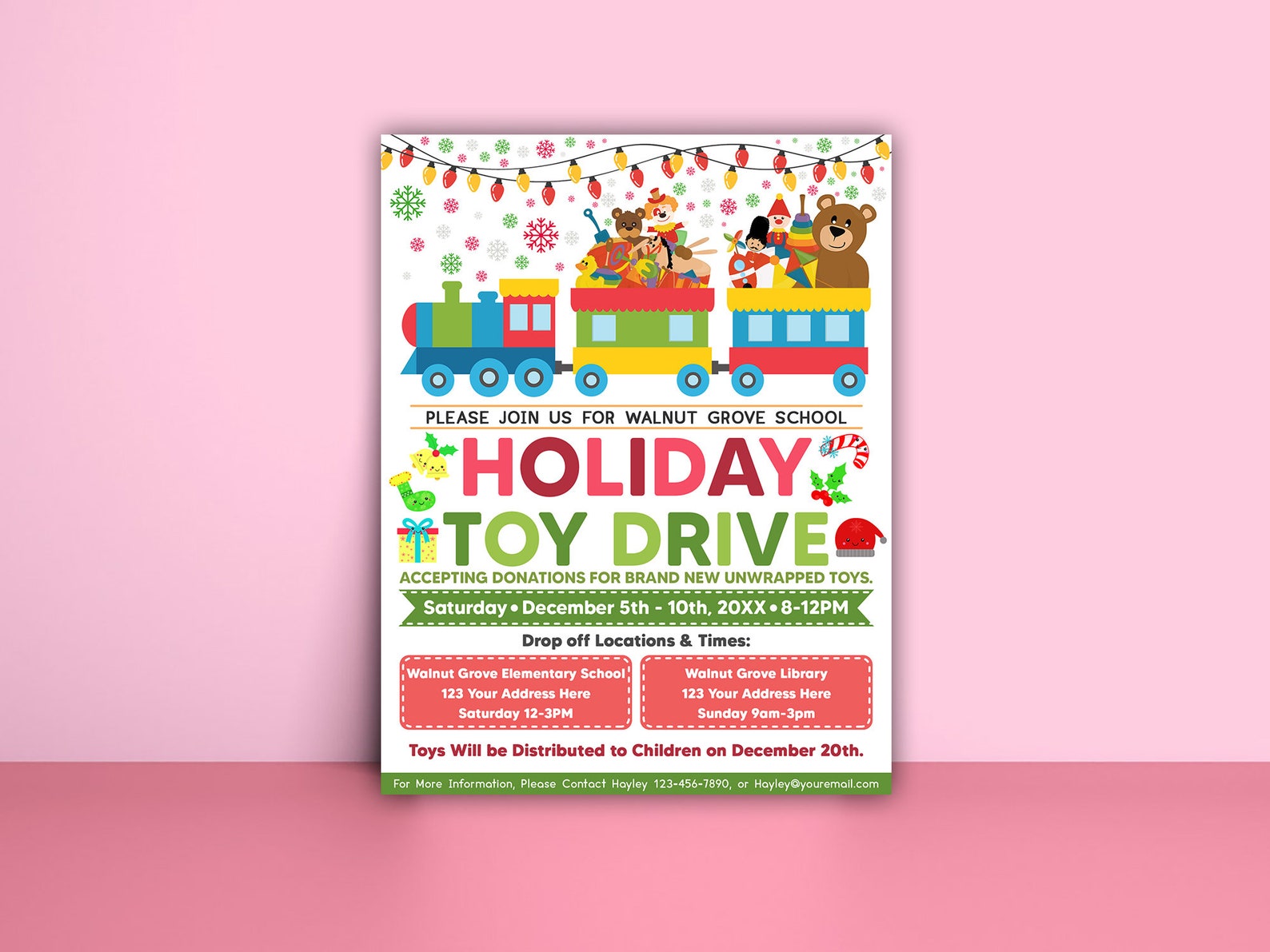 Editable Holiday Toy Drive Flyer Template, Printable Toy Drive ...