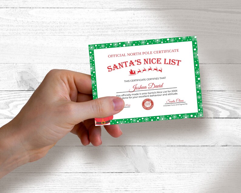 Mini Nice List Certificate Printable, Santa Certificate, Card Size ...
